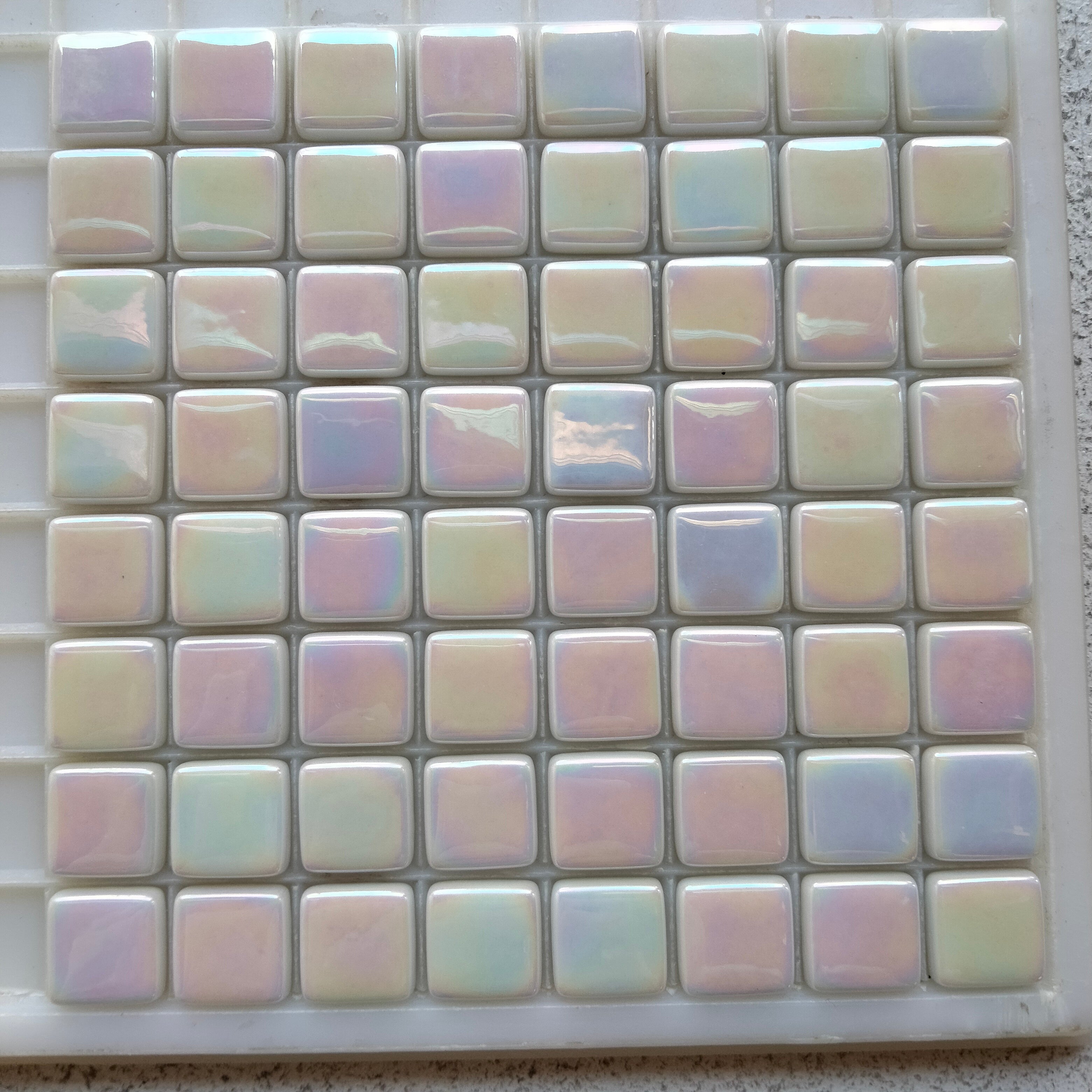 12mm Zinc White Iridescent Mosaic Tiles sheeted tile – Kismet Mosaic